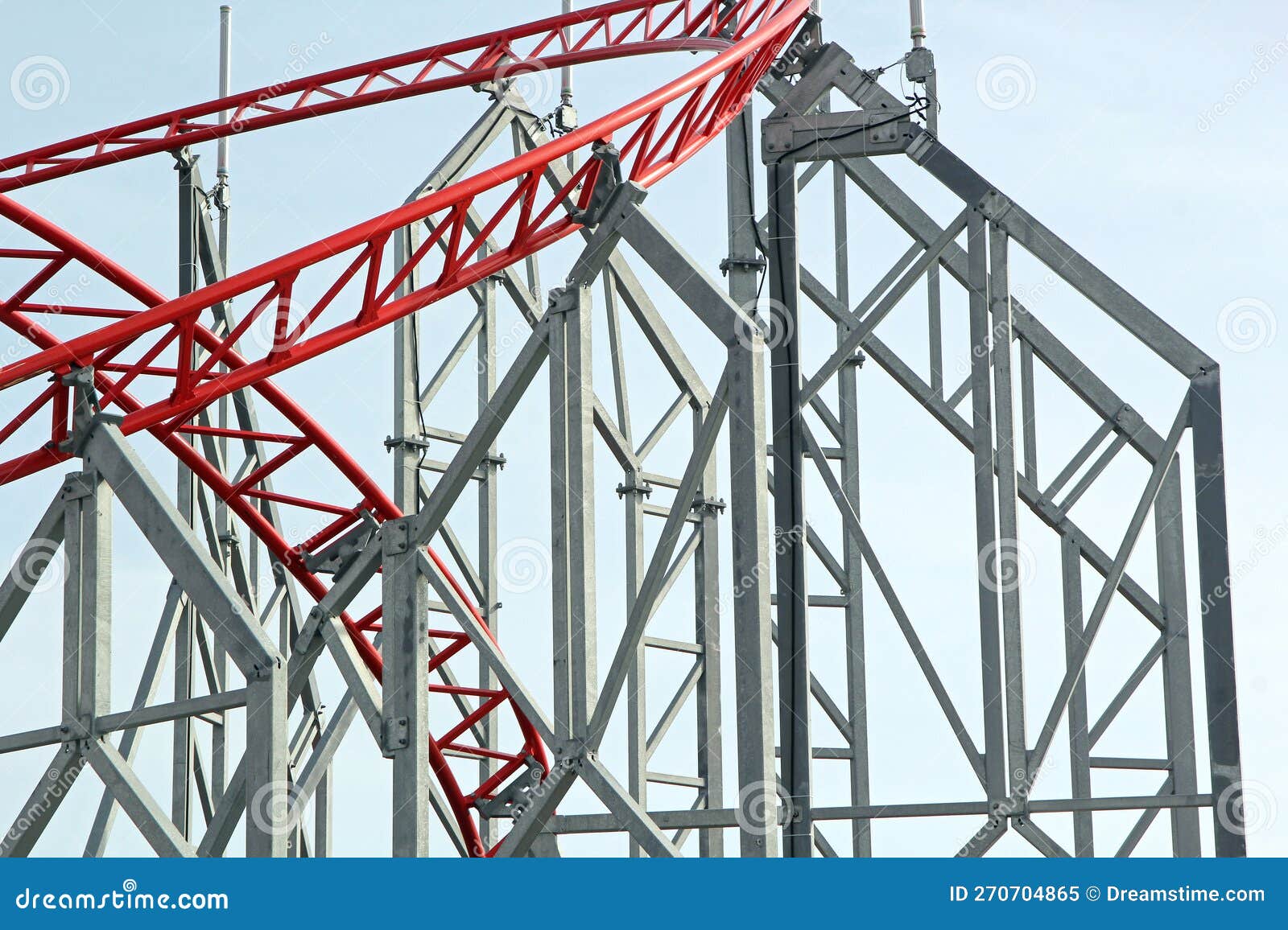 Metal Roller Coaster Close Up with Red Rails Stock Image - Image of ...