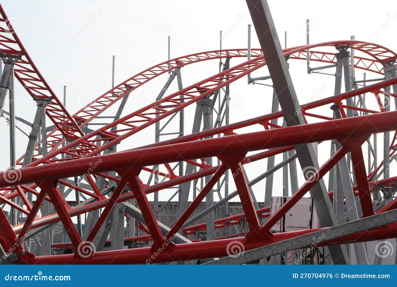 Metal Roller Coaster Close Up with Red Rails Stock Photo - Image of ...