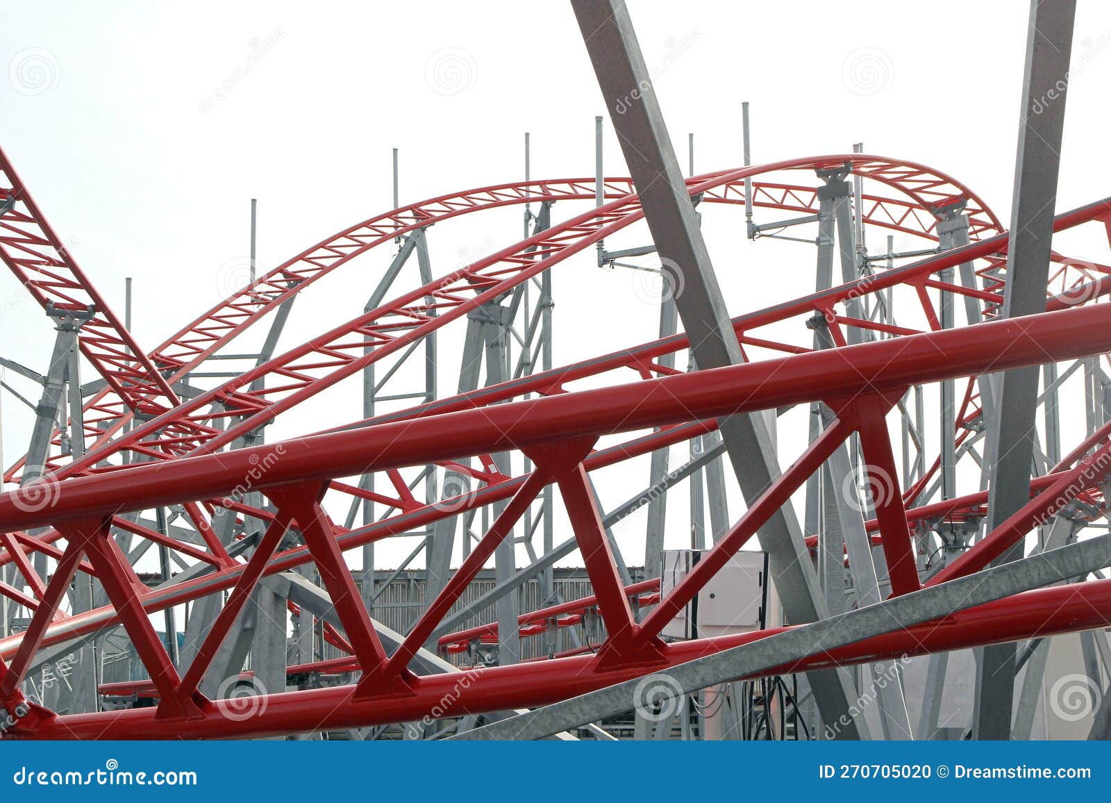 Metal Roller Coaster Close Up with Red Rails Stock Photo - Image of ...