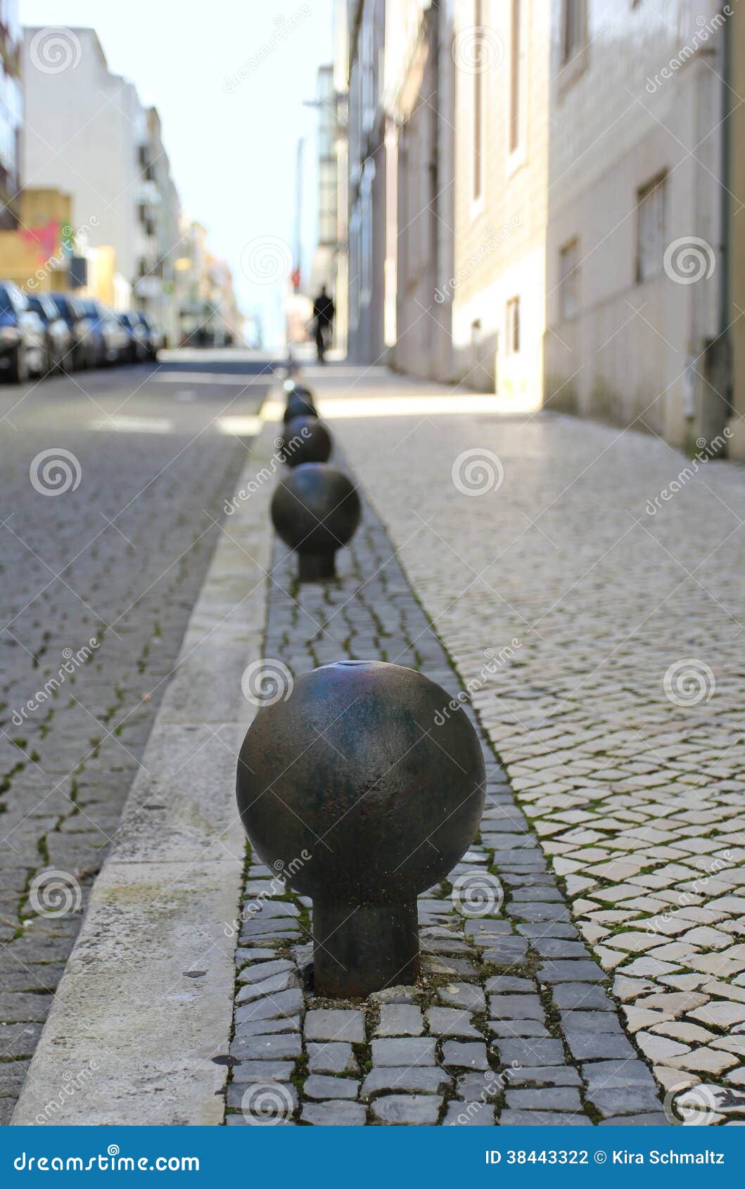 Metal Round Barrier in the Stone Street. Stock Photo - Image of stones ...
