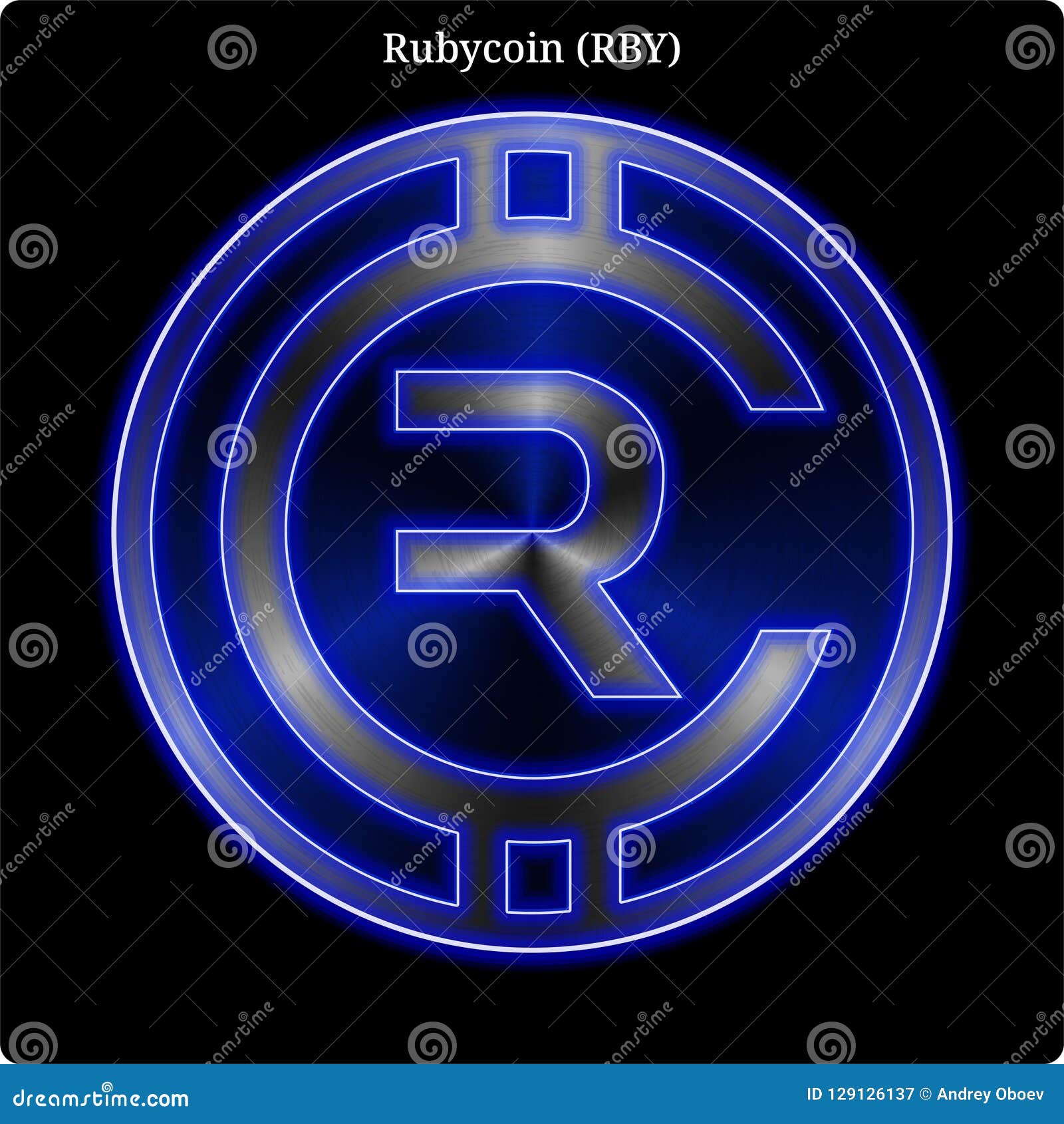 Metal Rubycoin RBY Coin Witn Blue Neon Glow. Stock Vector ...