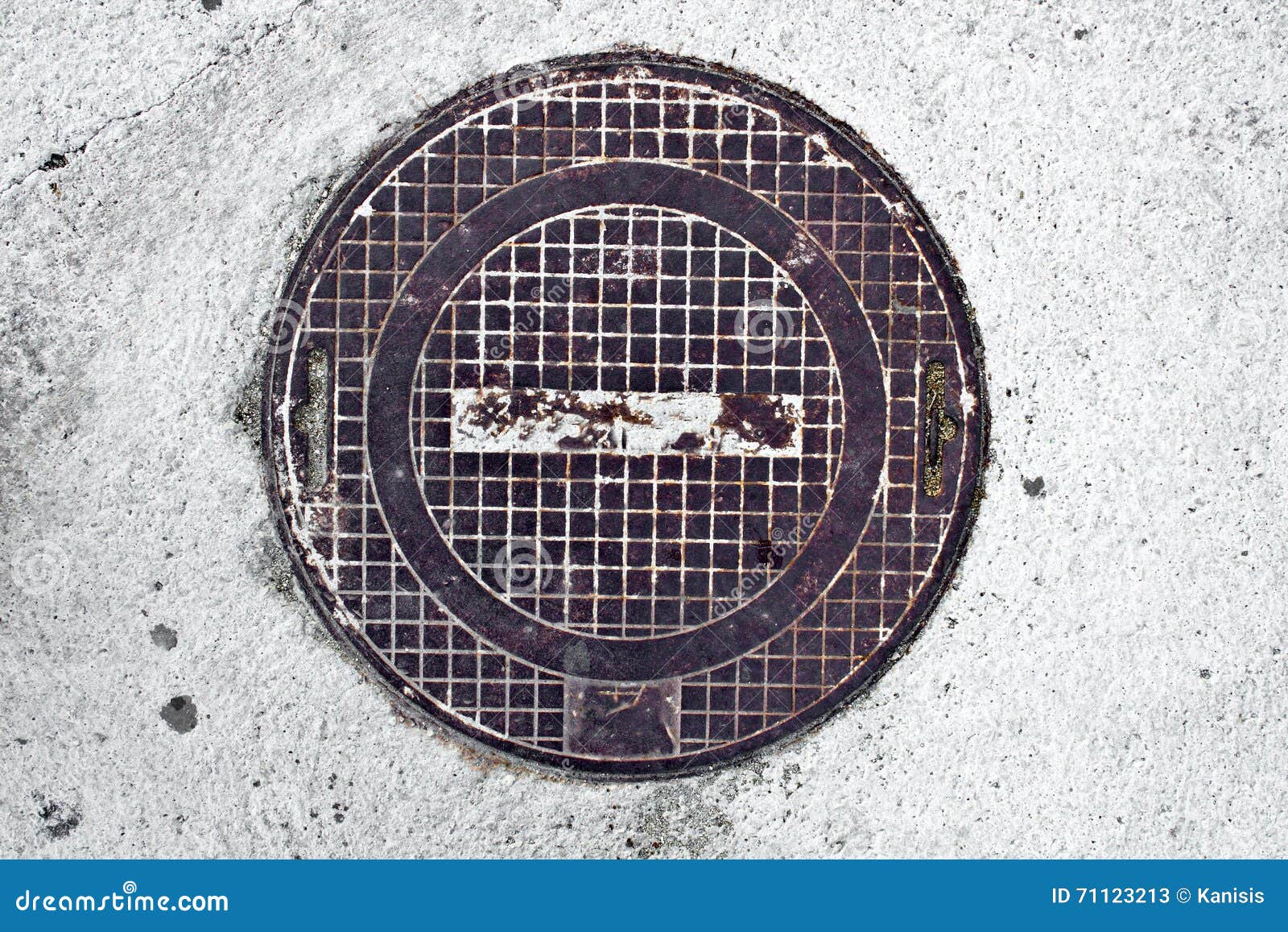 Metal Rusty Manhole Cover in Concrete Stock Image - Image of white ...