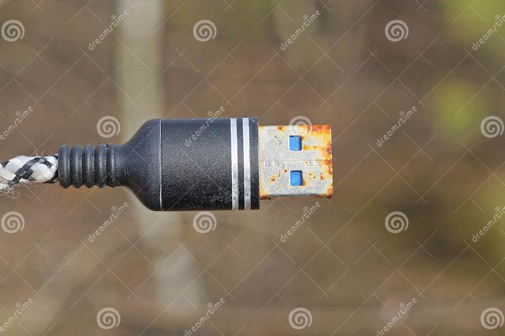 Metal Rusty Usb with a Black Electrical Wire Stock Photo - Image of ...