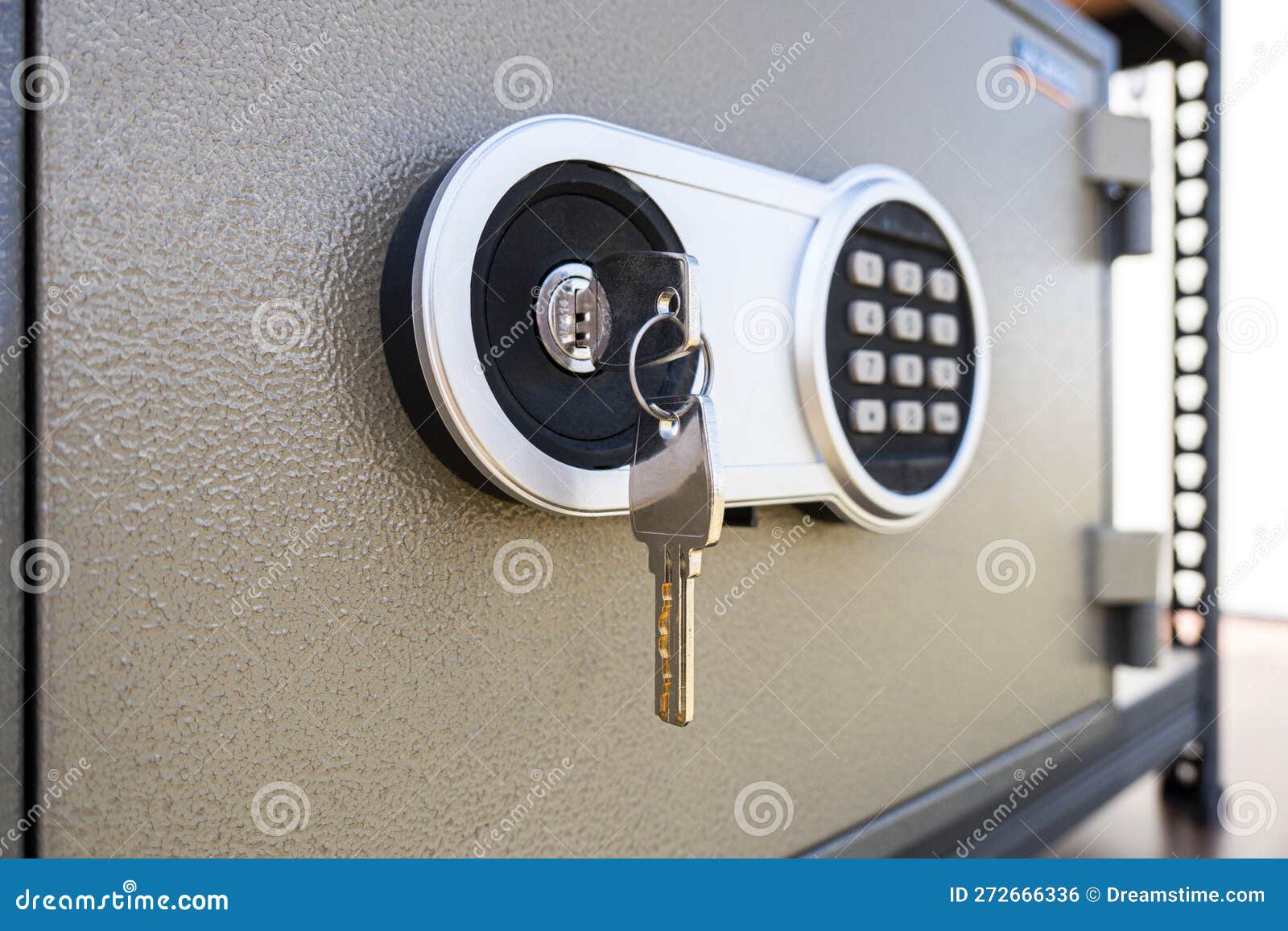A Metal Safe and a Key in Lock Stock Photo - Image of steel, data ...