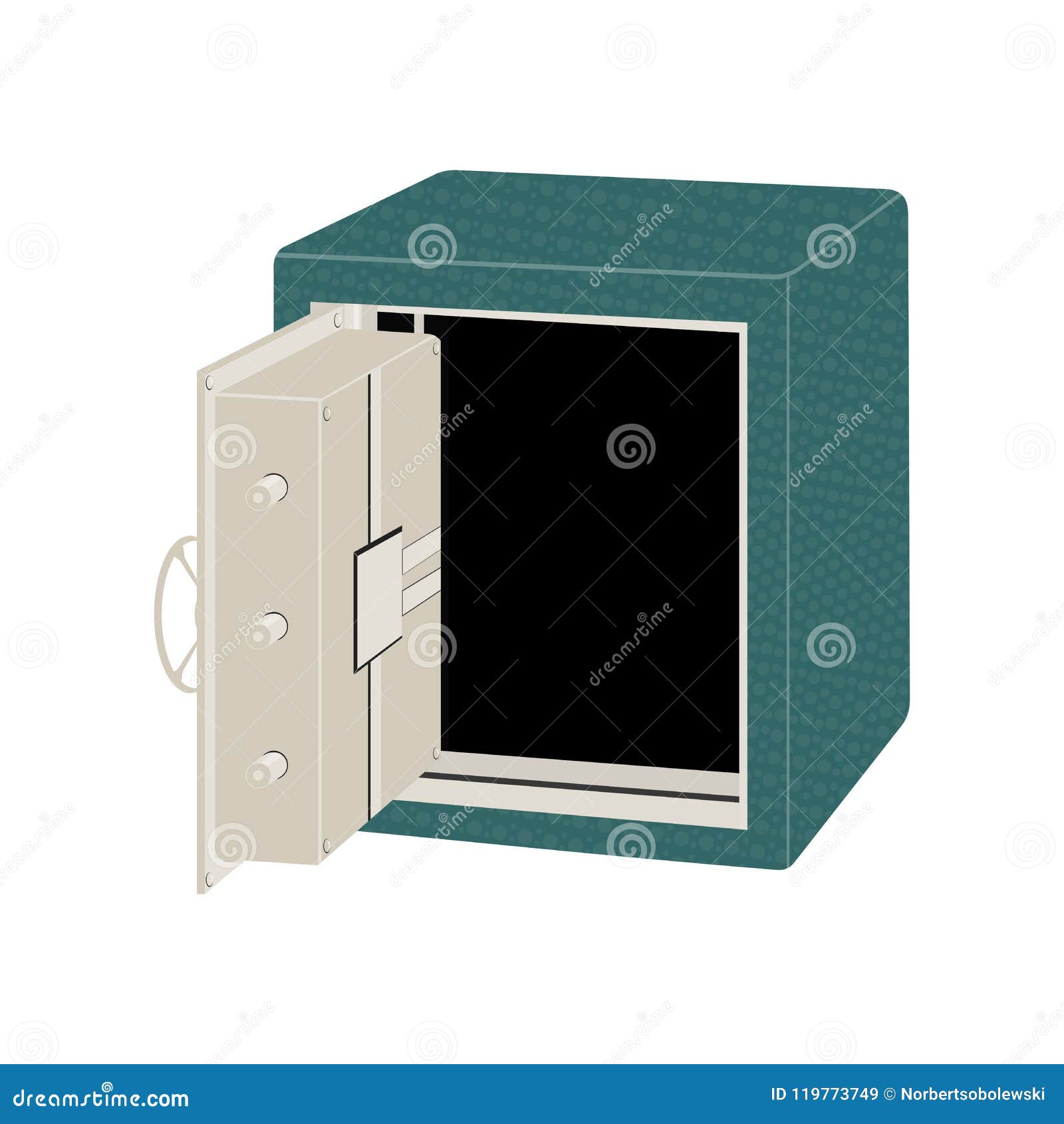 Metal safe with open door. stock vector. Illustration of cash - 119773749