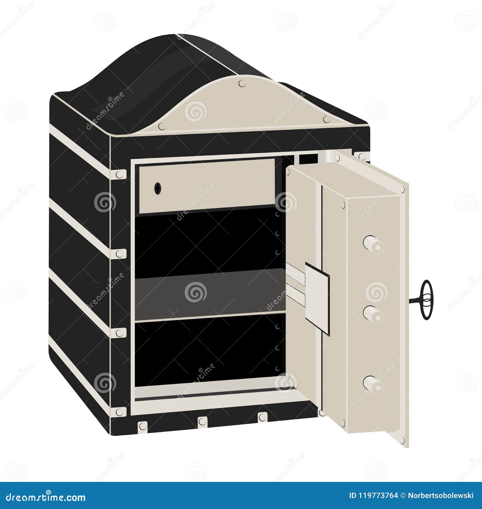 Metal safe with open door. stock vector. Illustration of safe - 119773764