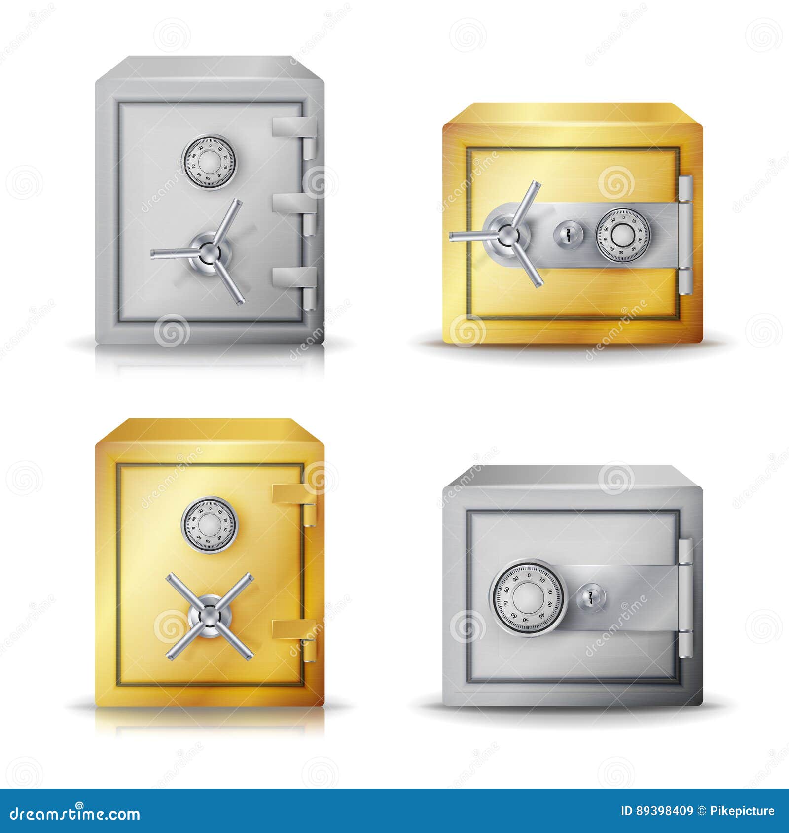 Metal Safe Realistic Vector. Set Realistic Steel Safe. Front View ...