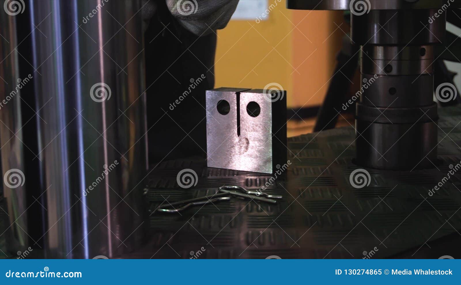 Metal Sample Is Tested For Compressive Strength. Footage. Close-up Of ...