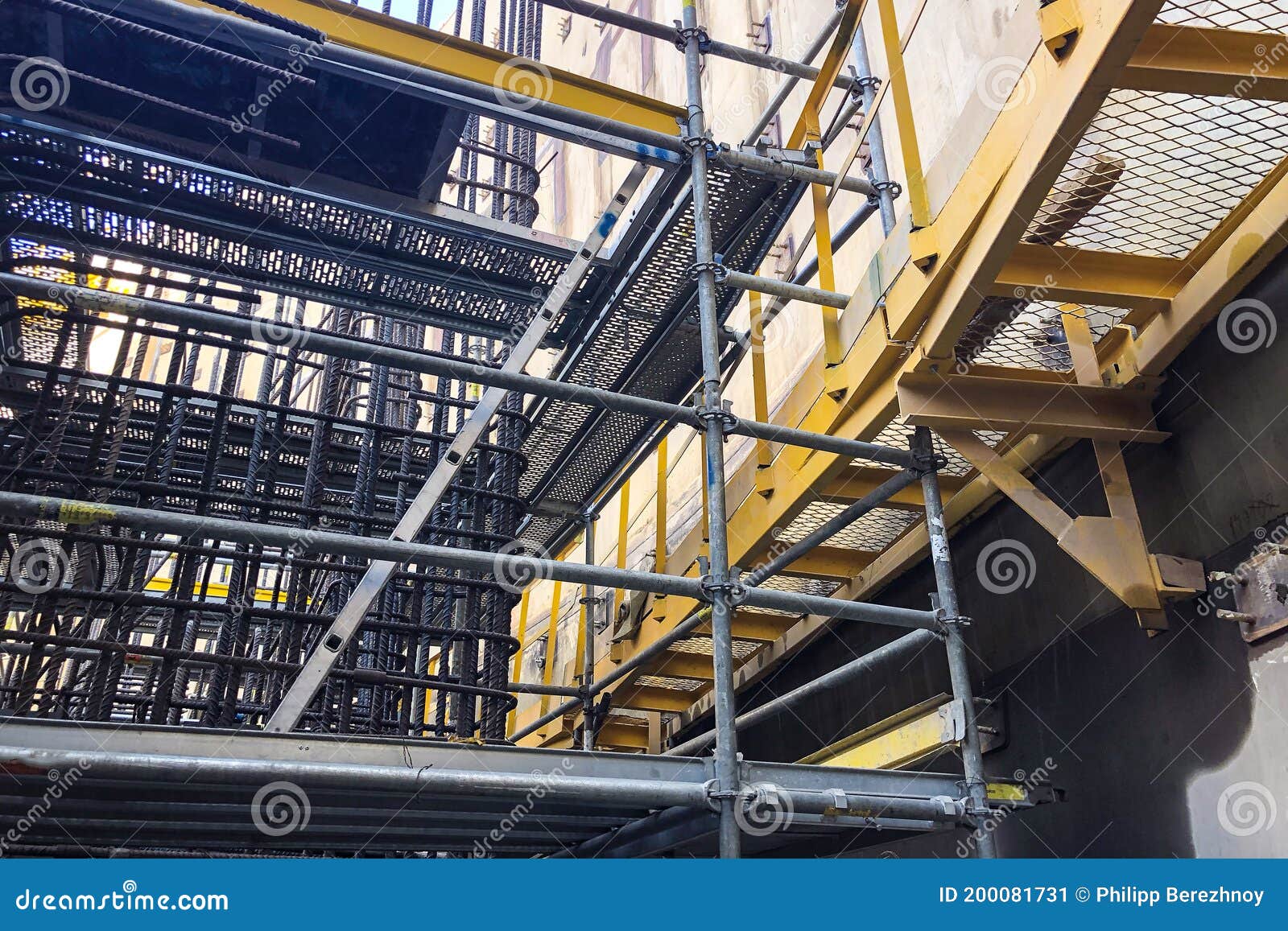 Metal Scaffoldings at Construction Site. Auxiliary Supporting ...