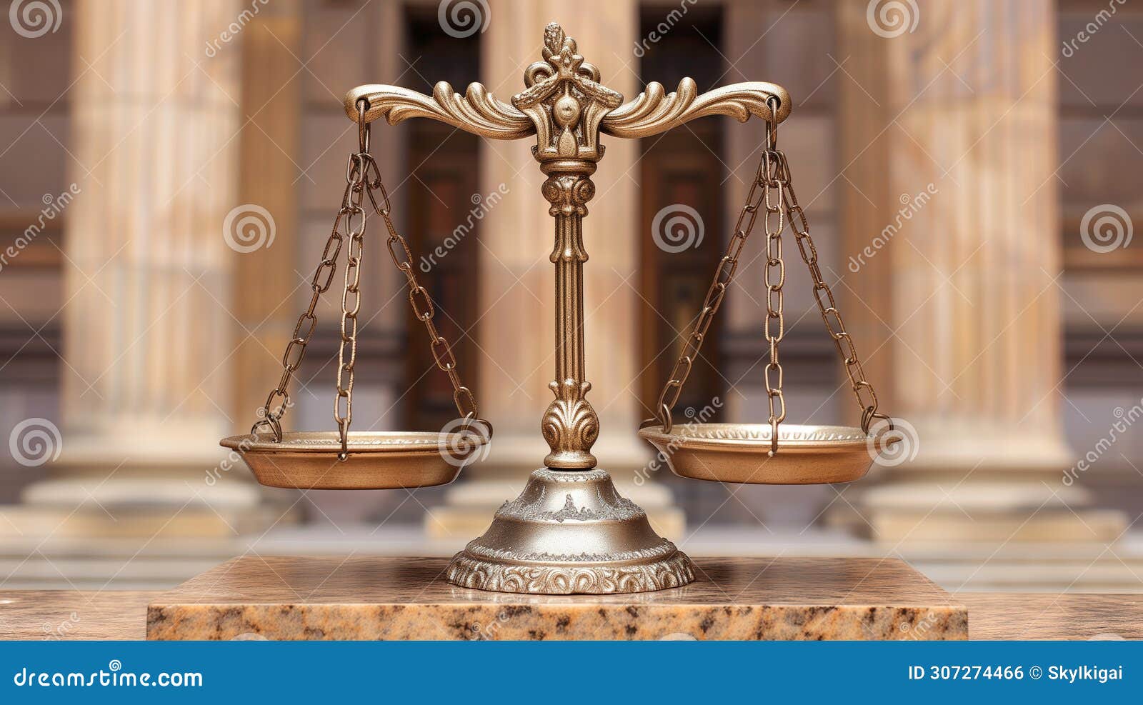 A Metal Scale of Justice Set Against the Backdrop of a Courthouse ...