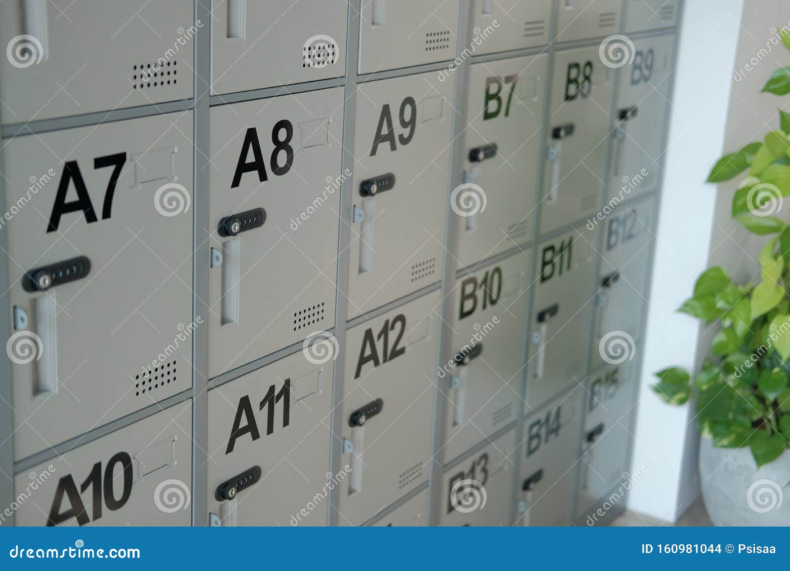 Metal School Lockers in Locker Room Stock Photo - Image of closet ...