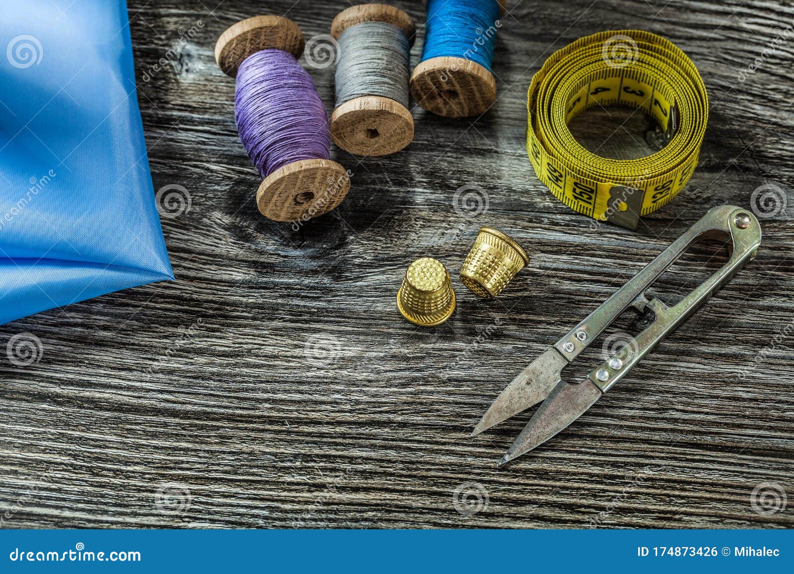 Metal Scissors Thimbles Spool Threads Measure Tape Stock Photo - Image ...