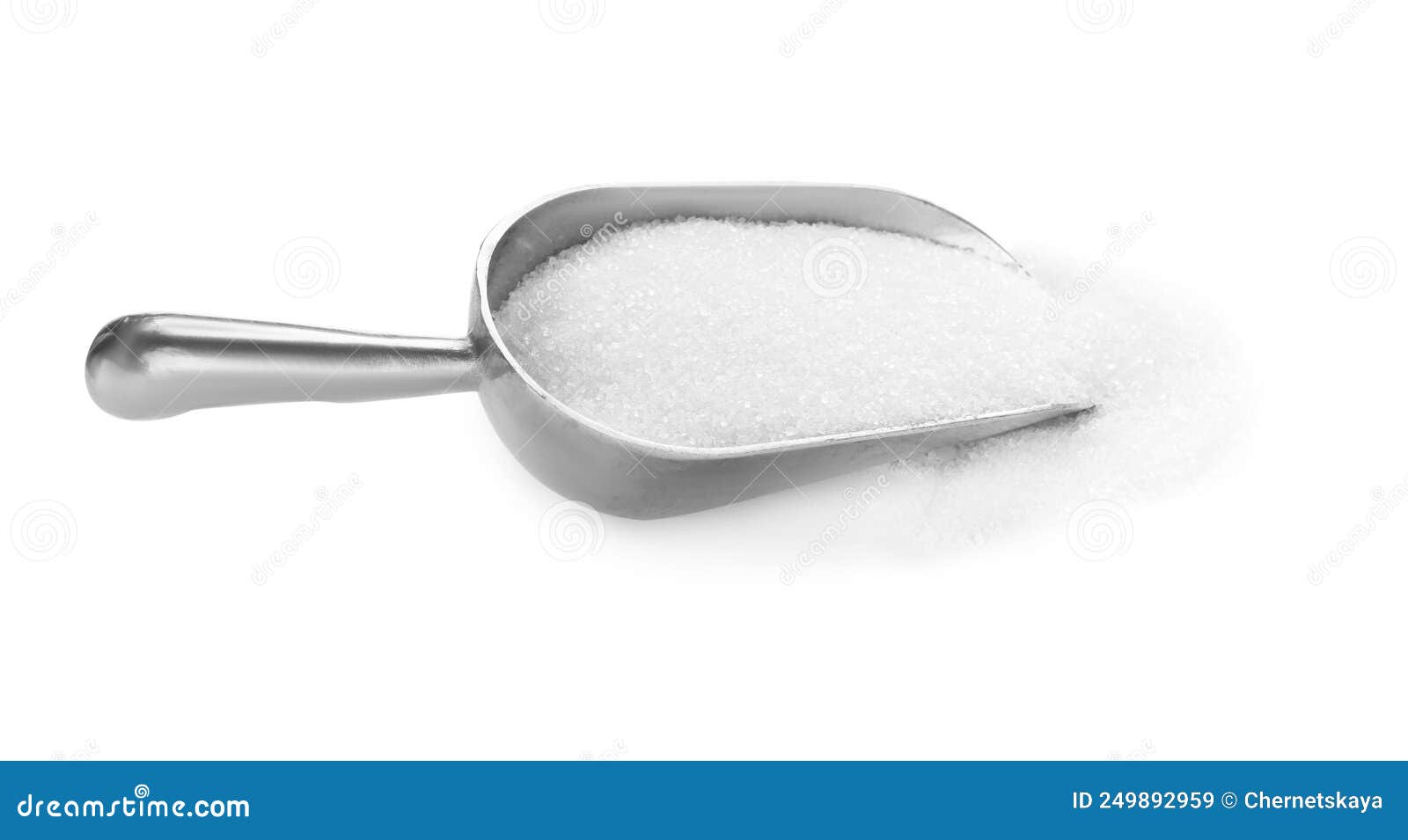 Metal Scoop and Granulated Sugar Isolated on White Stock Image - Image ...