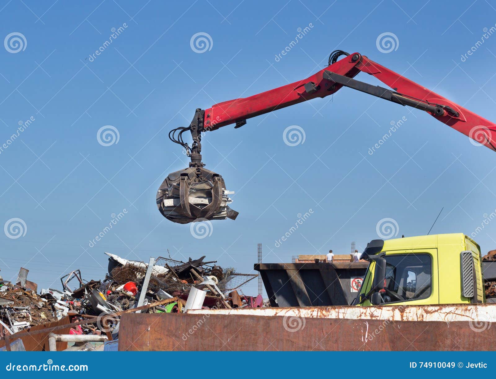 Metal Scrap Yard with Grabber Stock Image - Image of moving, metal ...