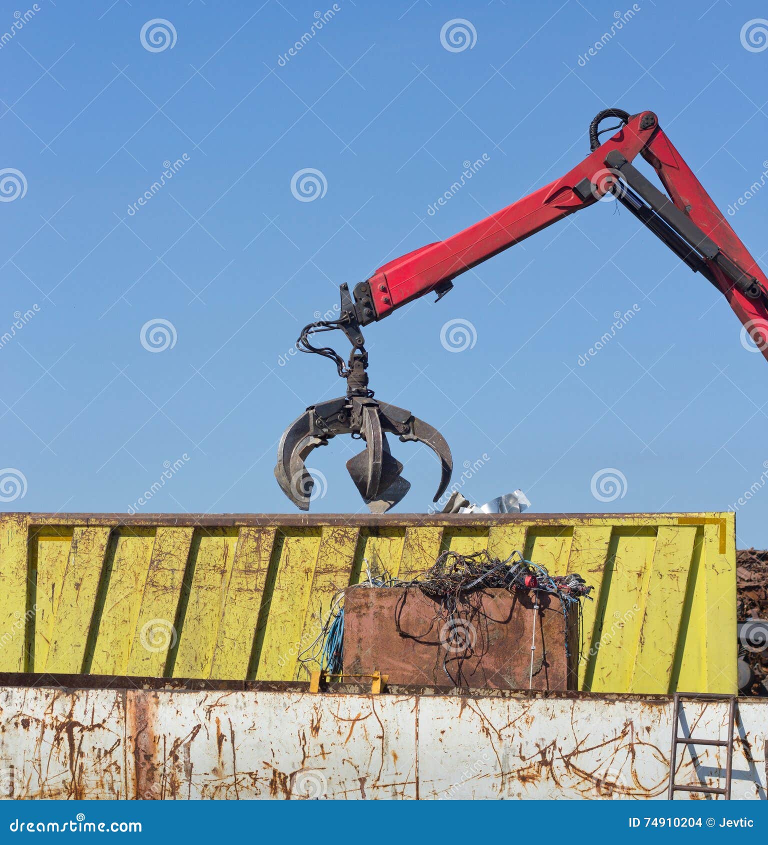Metal Scrap Yard with Grabber Stock Photo - Image of corroded ...