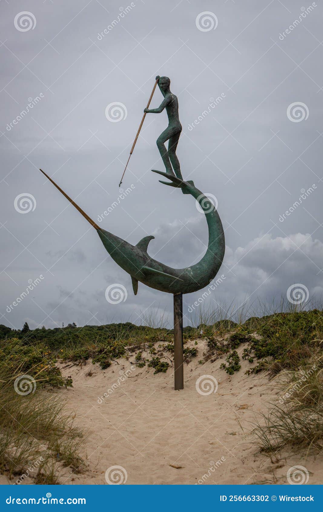 Metal Sculpture of a Harpooner on the Beach Editorial Photography ...