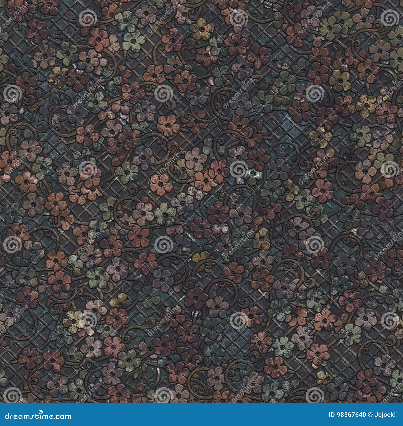 Metal Seamless Texture with Flowres Pattern Stock Illustration ...