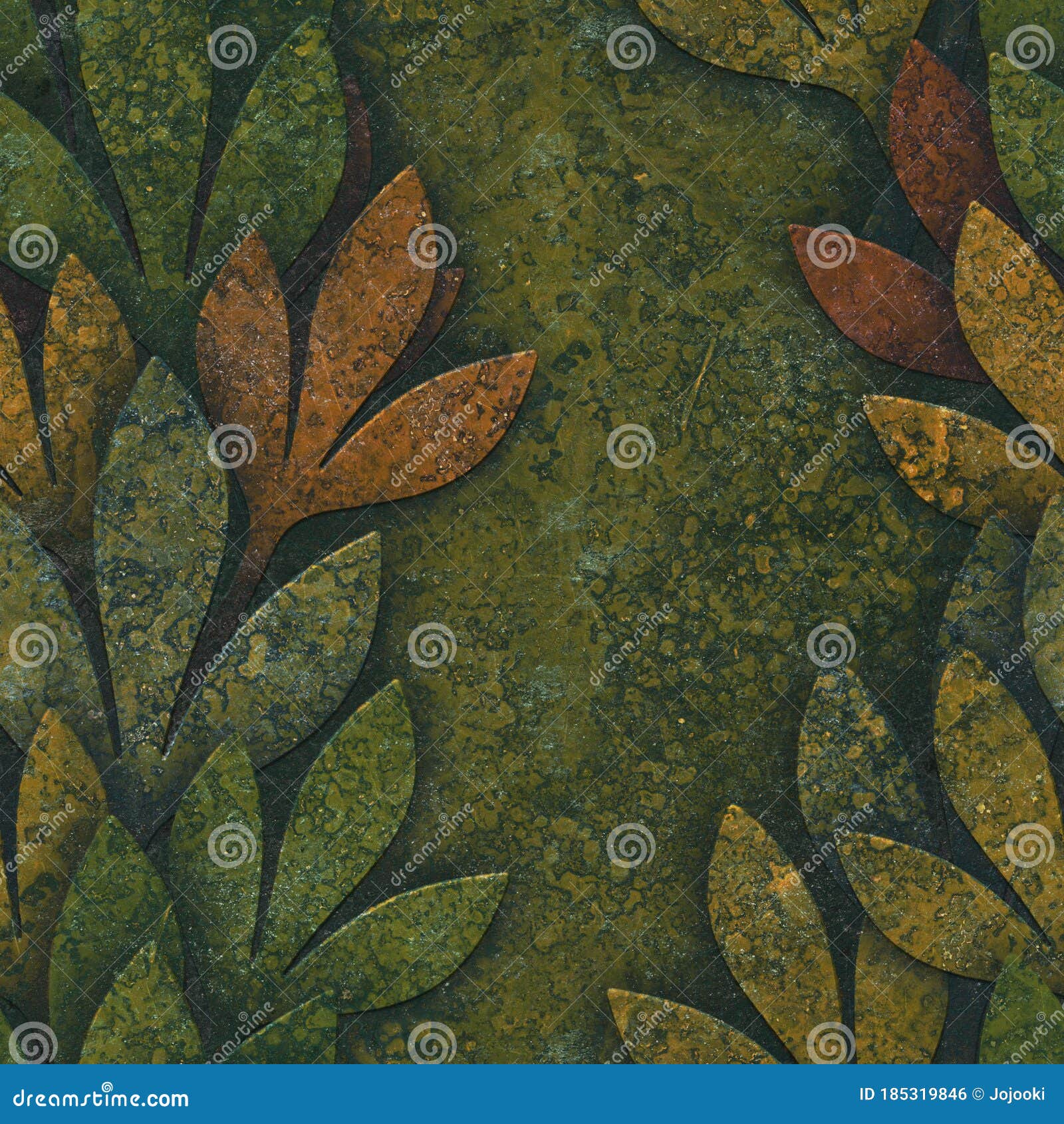 Metal Seamless Texture with Leaves Pattern, 3d Illustration Stock ...