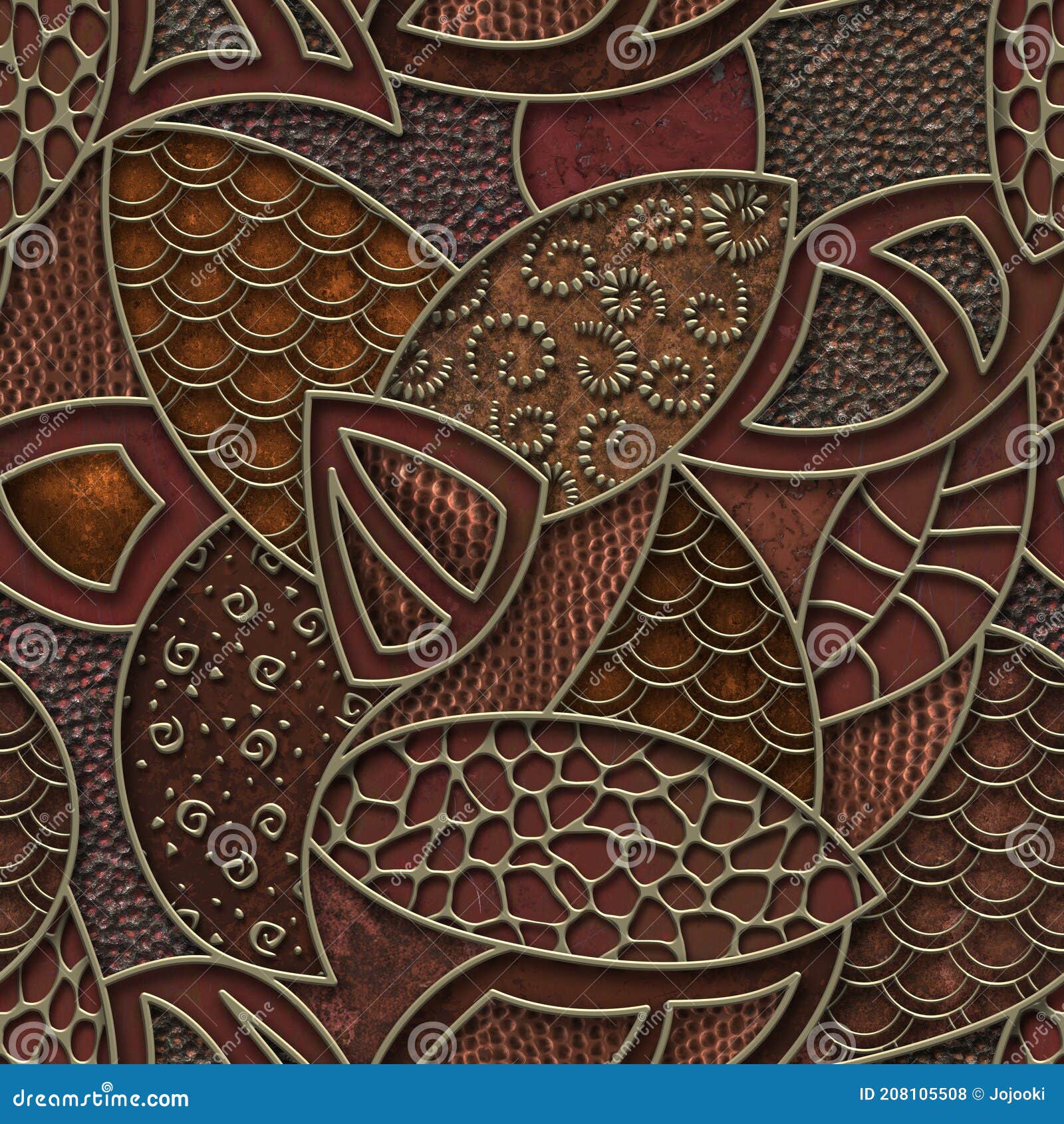 Metal Seamless Texture with Patchwork Pattern, Bronze and Cooper Color ...