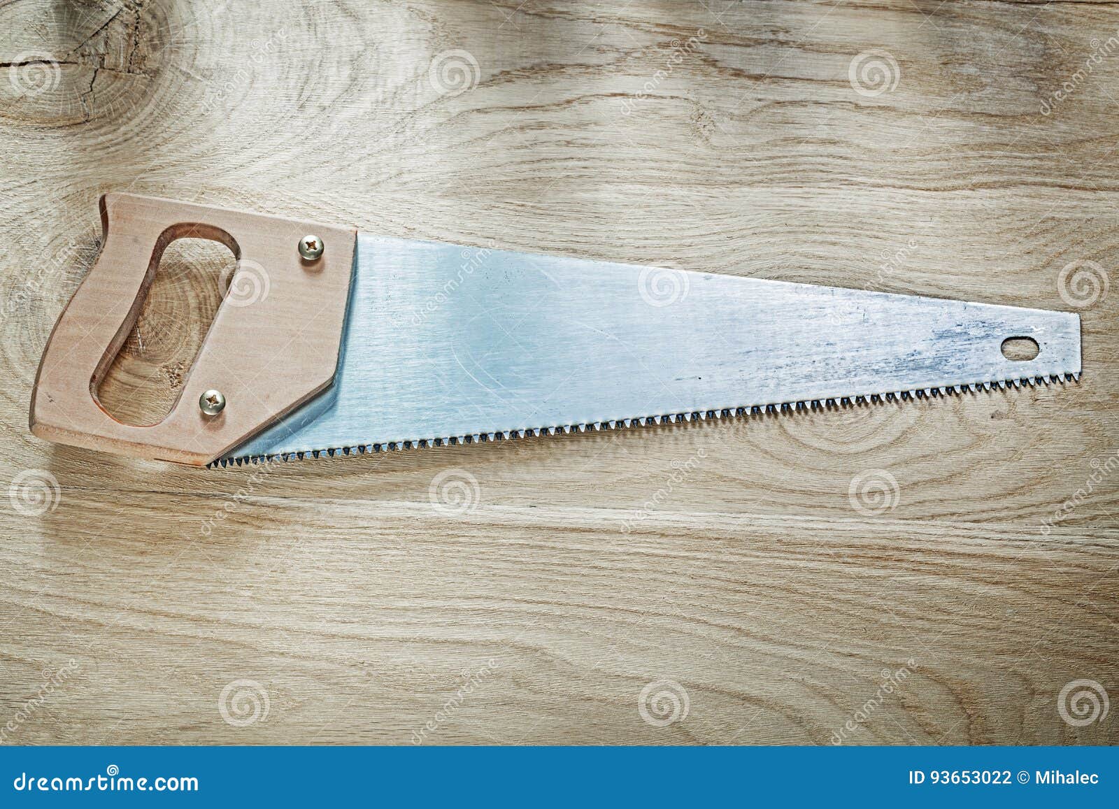 Metal Sharp Hacksaw on Wooden Board Construction Concept Stock Photo ...