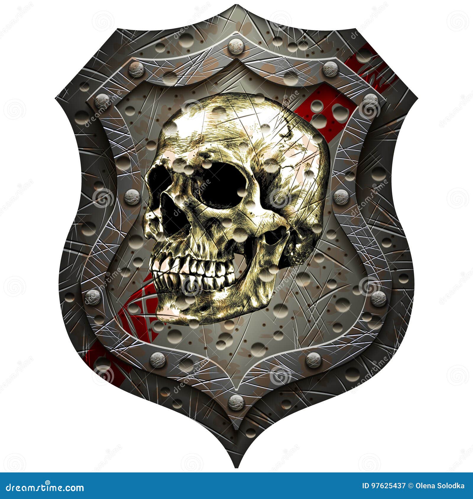 Metal Shield with a Human Skull Stock Vector - Illustration of head ...