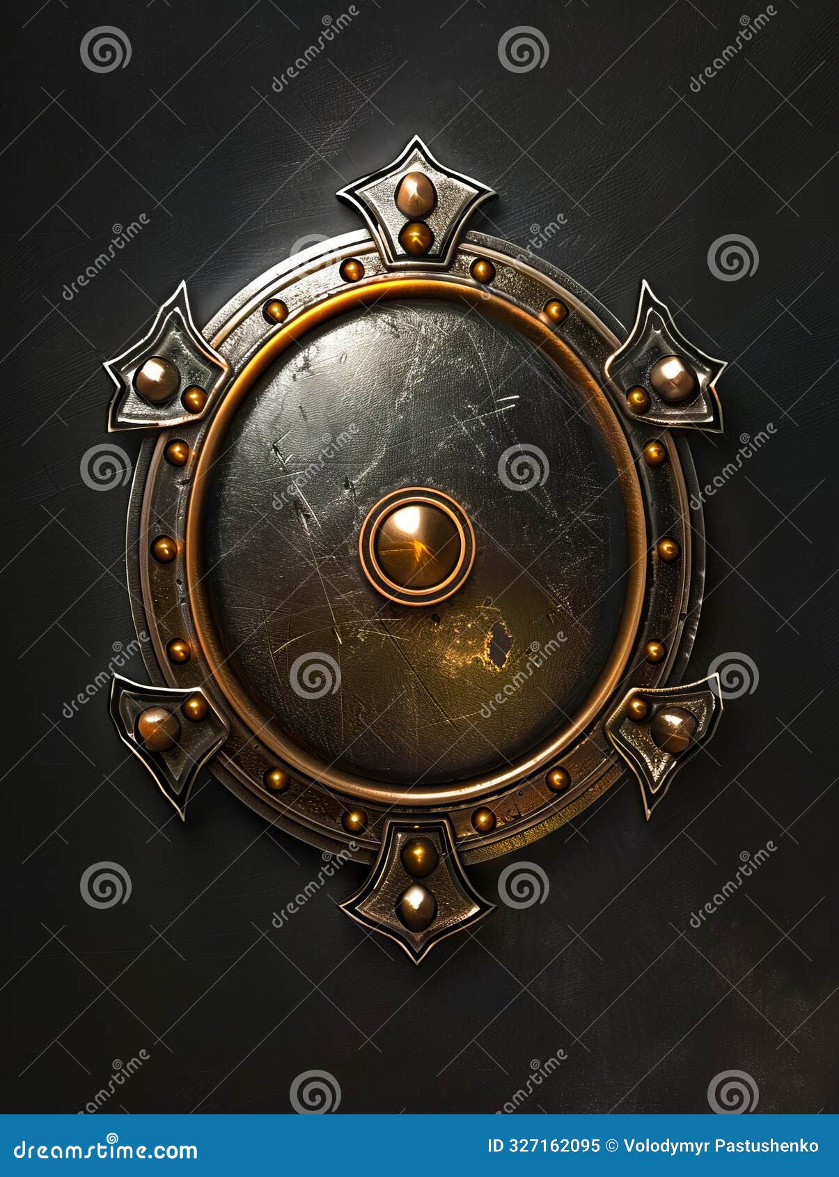 A Metal Shield with Rivets on a Dark Background Stock Illustration ...