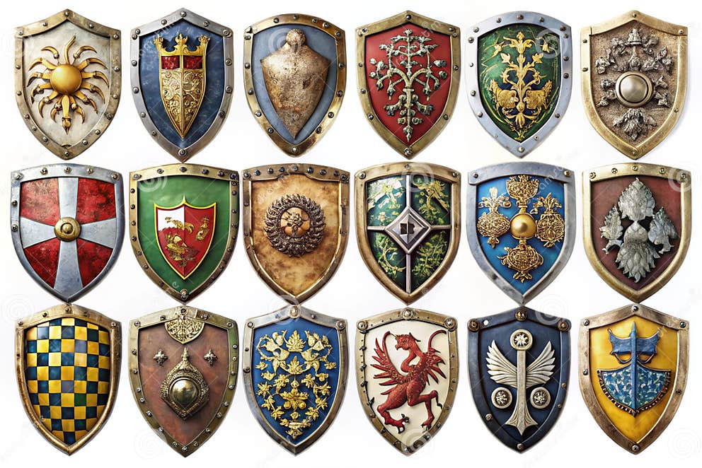 Metal shields set isolated stock illustration. Illustration of ...