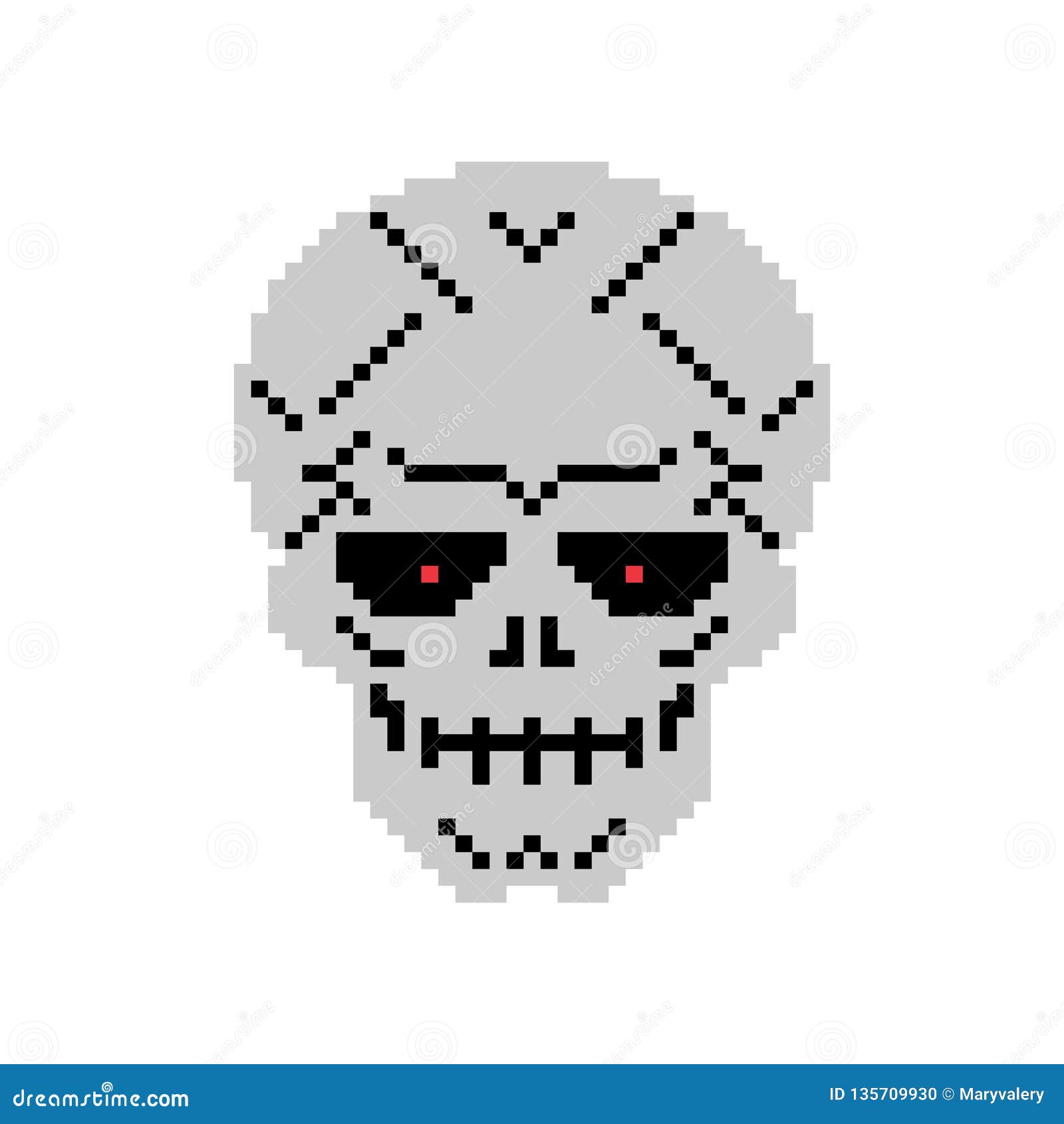 Metal Skull Pixel Art. Iron Head Skeleton 8 Bit Stock Vector ...