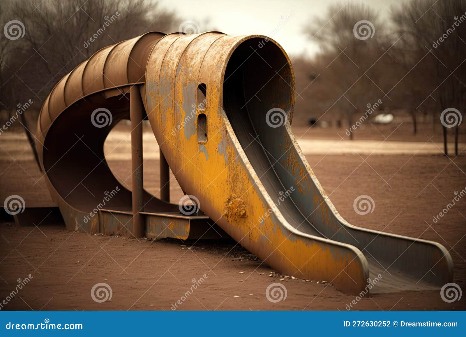 Metal Slide with a Rusty Finish in an Empty Playground Stock Photo ...