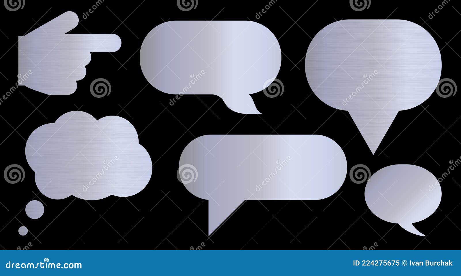 Metal Speech Bubbles. Empty Metallic Text Boxes Set. Isolated Vector ...