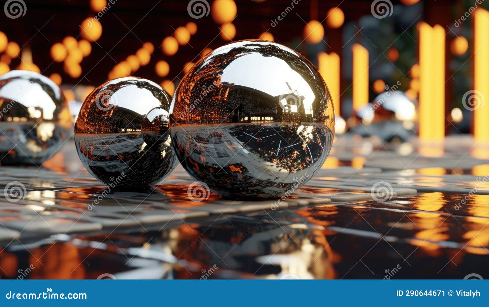 Metal Sphere with Reflection on Dark Backdrop. Abstract Background ...