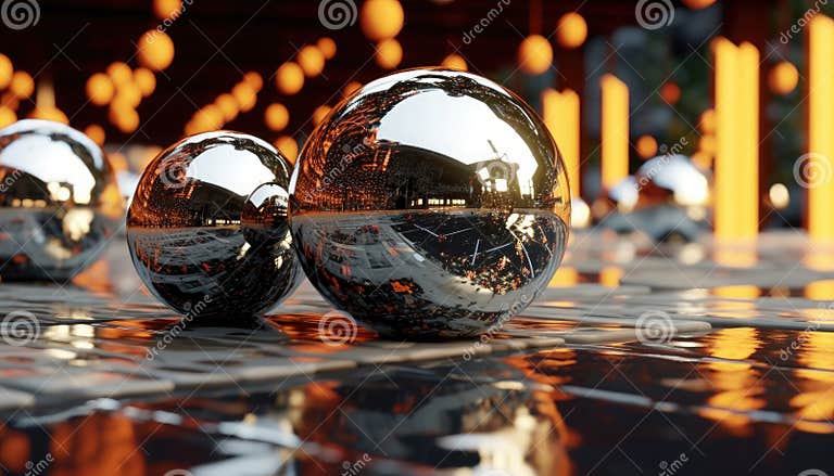 Metal Sphere with Reflection on Dark Backdrop. Abstract Background ...