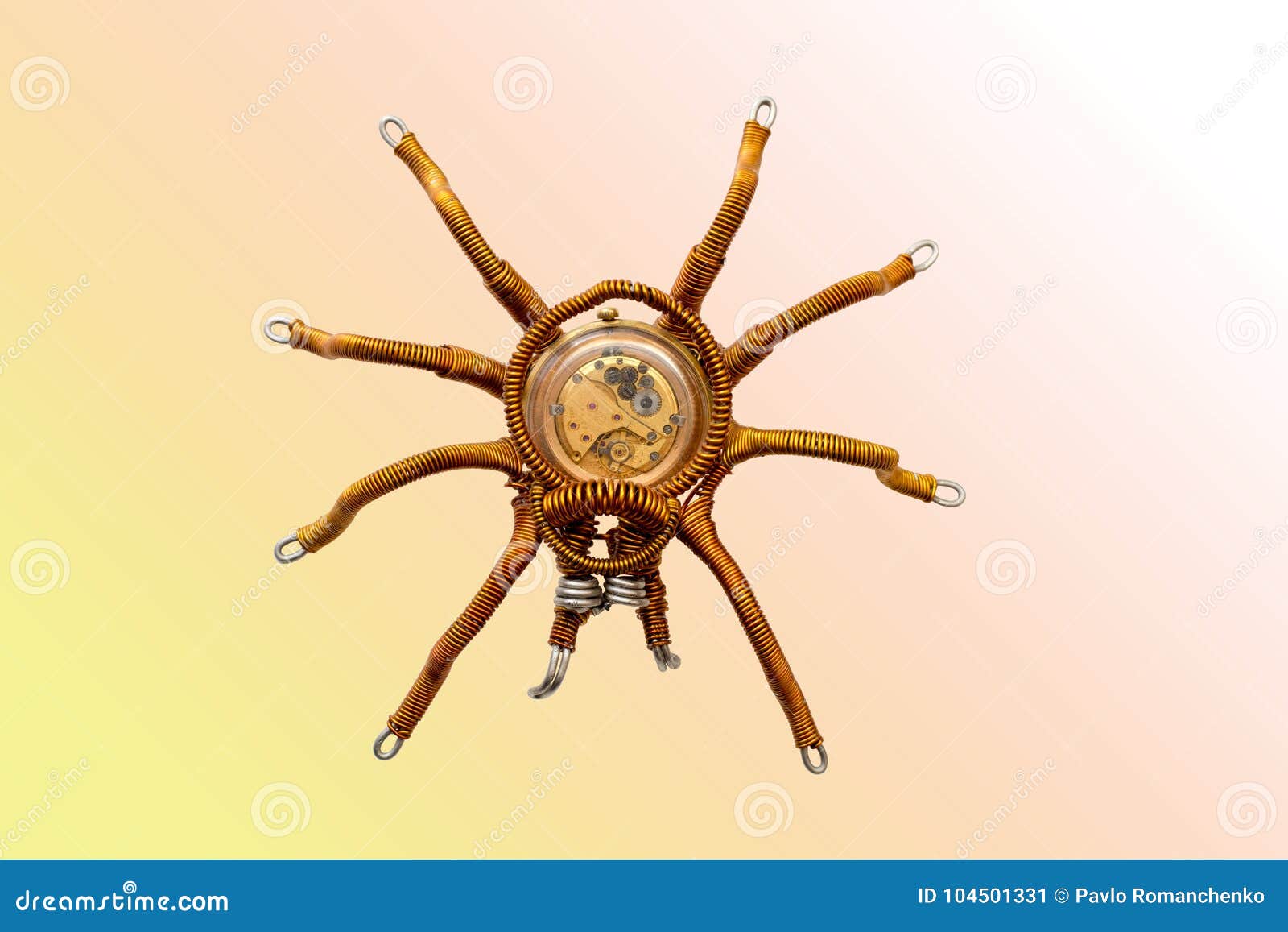 Metal Spider with Built-in Clockwork Isolated on Light Background ...
