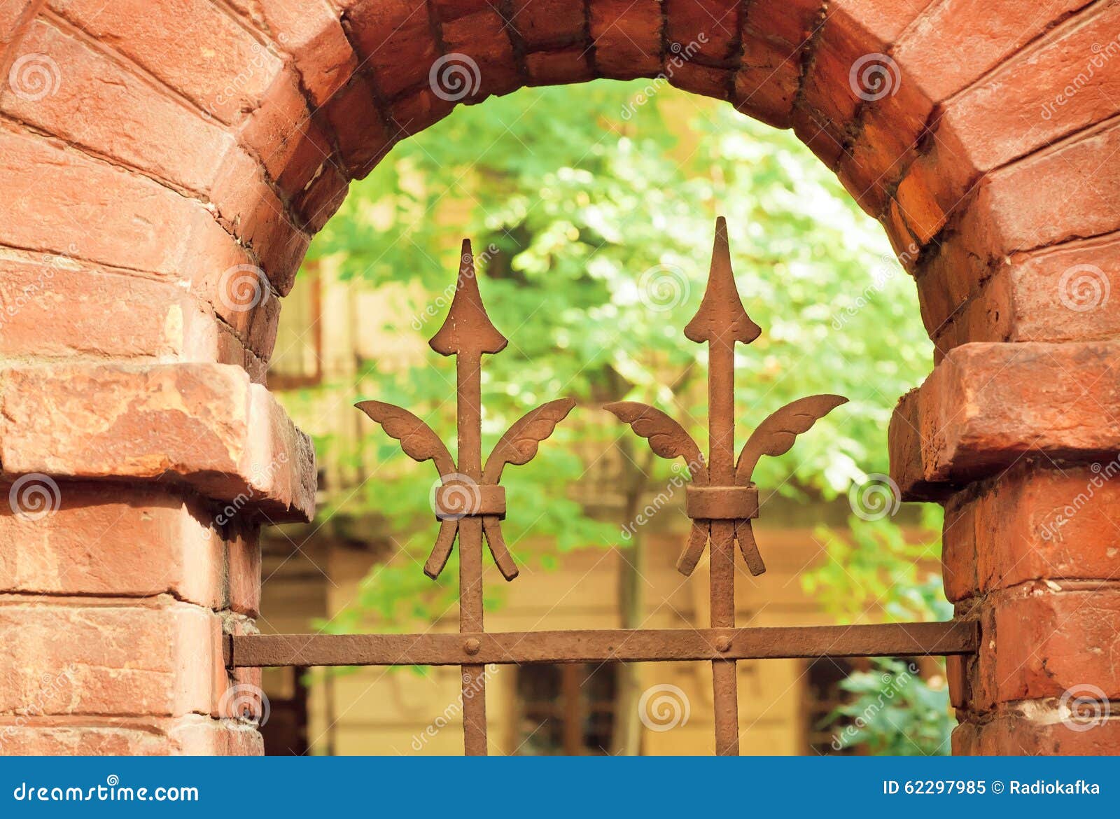 Metal Spikes of Rusty Fence in Old Design Stock Image - Image of ...