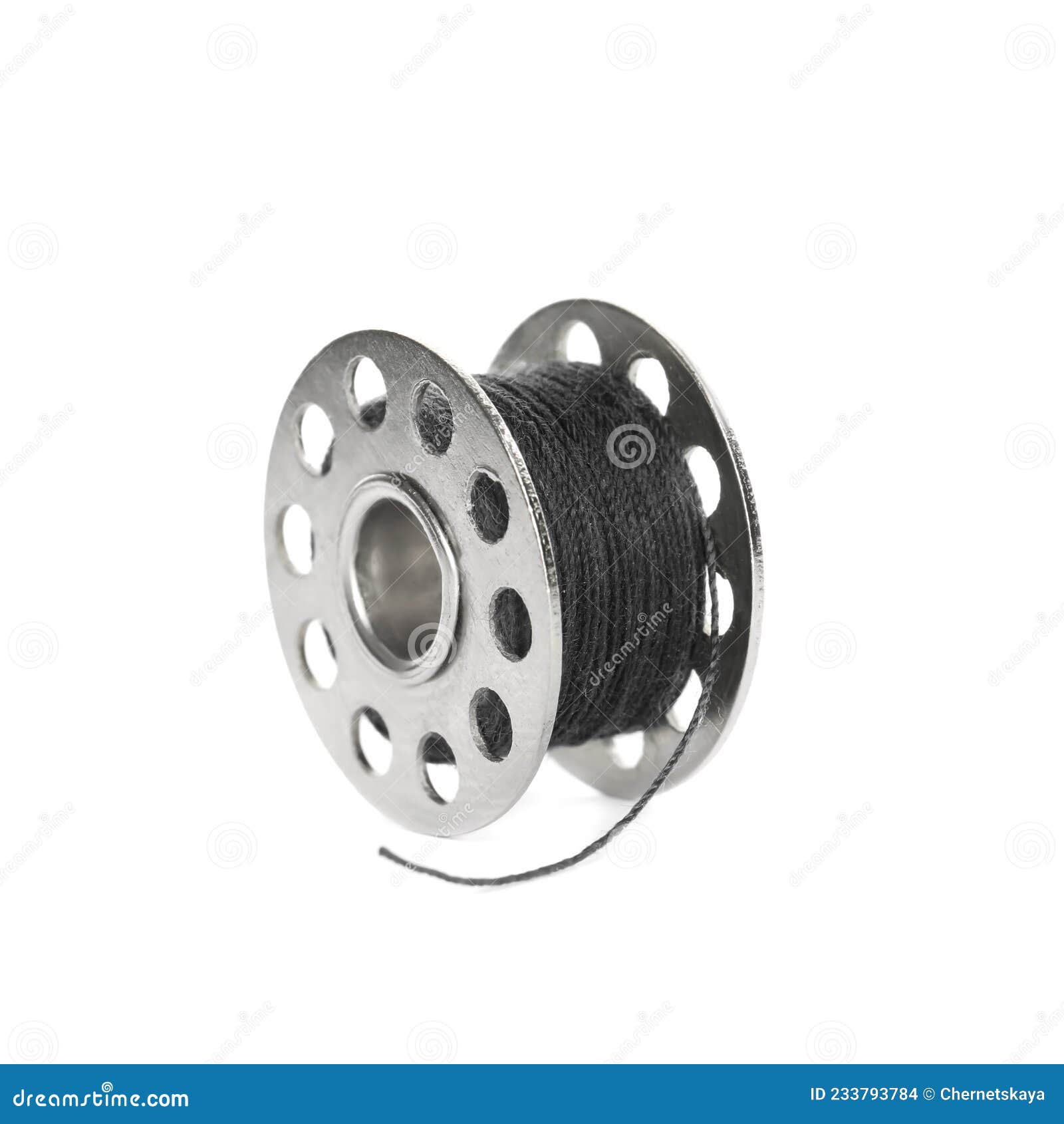 Metal Spool of Black Sewing Thread Isolated on White Stock Photo ...