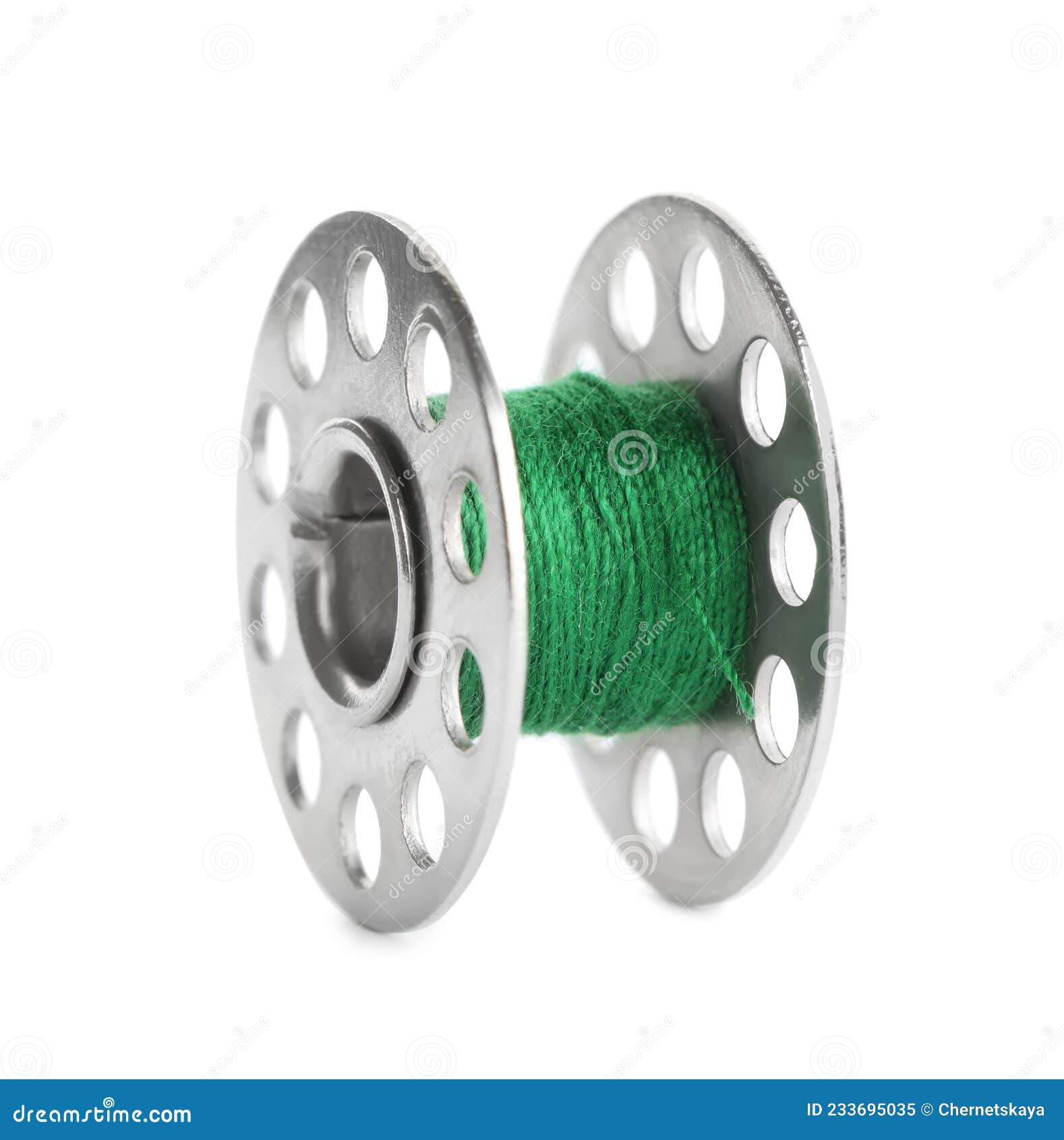 Metal Spool of Green Sewing Thread Isolated on White Stock Image ...