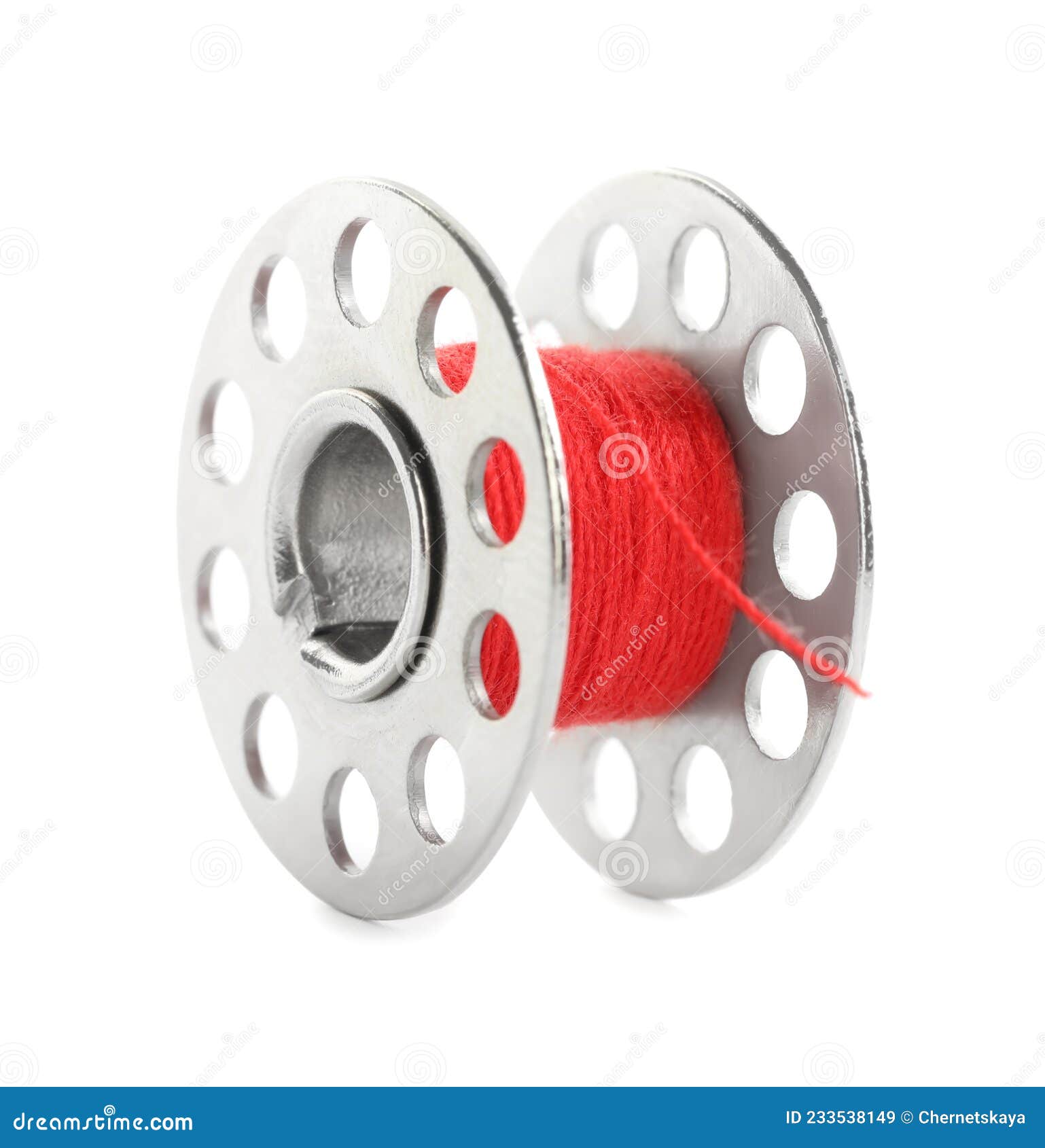 Metal Spool of Red Sewing Thread Isolated on White Stock Image - Image ...