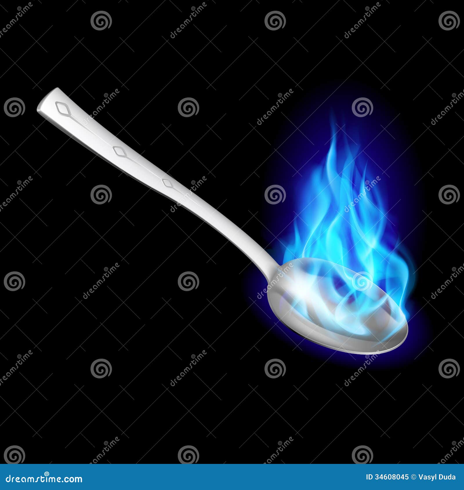 Metal Spoon with Blue Fire. Stock Vector - Illustration of blazing ...