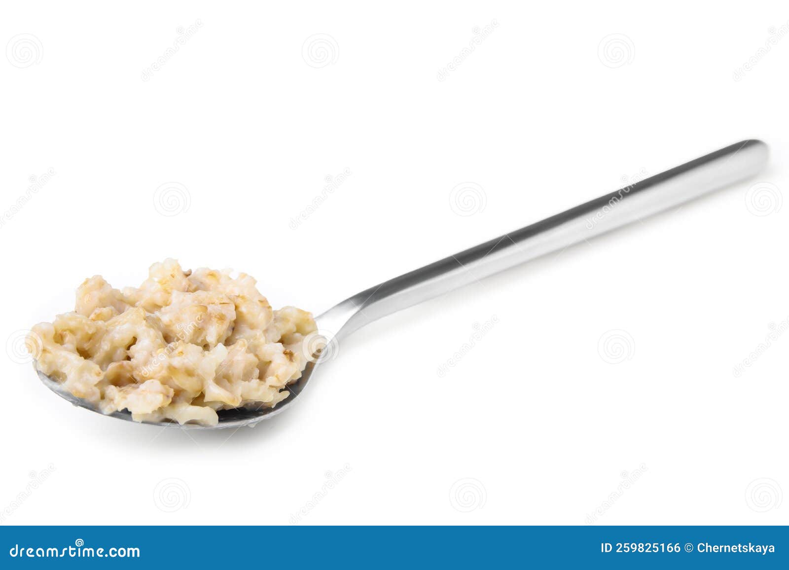 Metal Spoon with Oatmeal Isolated on White Stock Photo - Image of ...