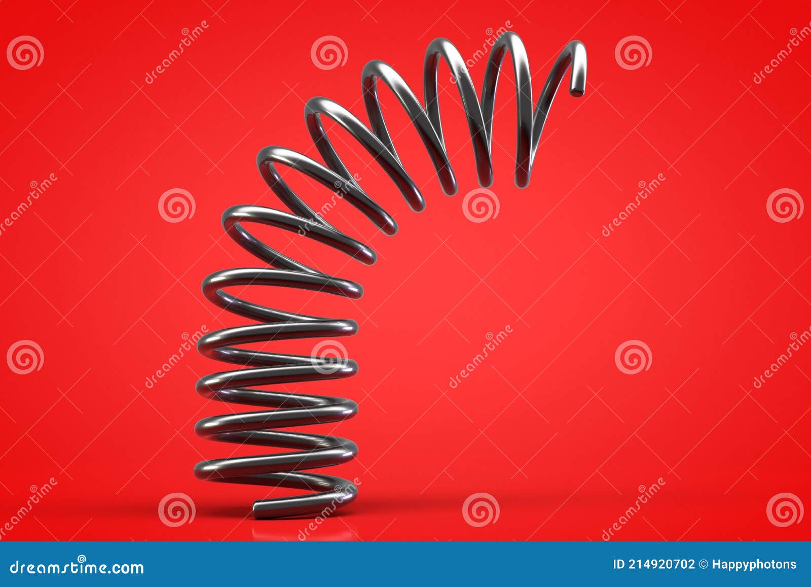 The Metal Spring Bounces Off the Surface. Red Background Stock ...