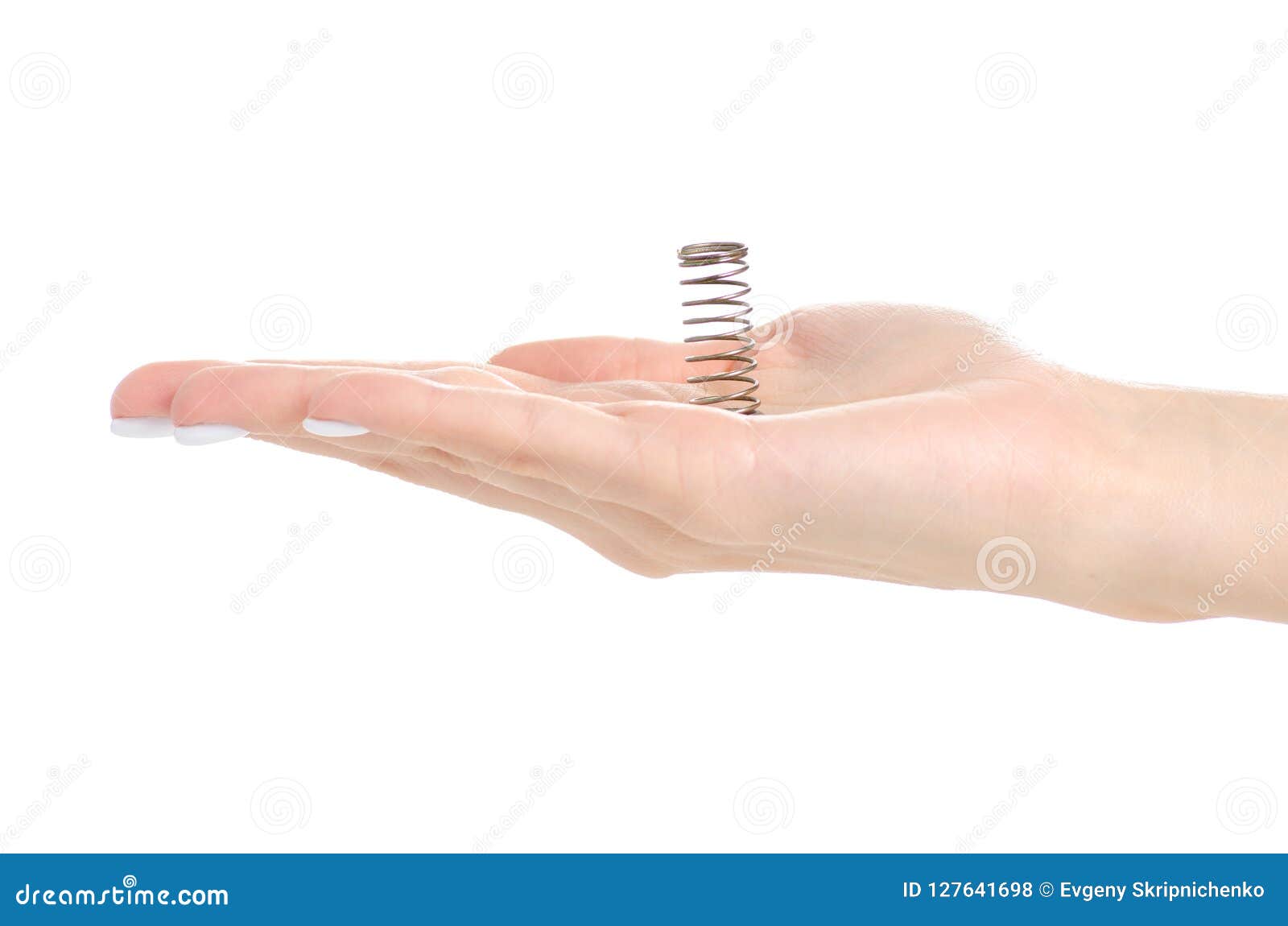 Metal spring in a hand stock photo. Image of nail, male - 127641698