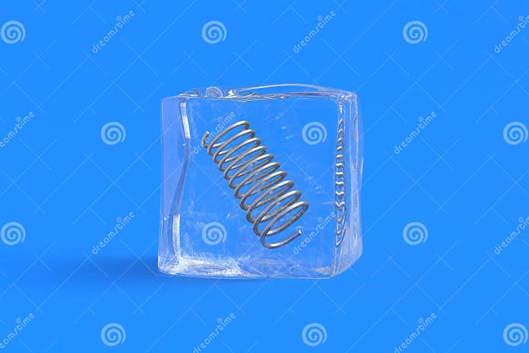 Metal spring in ice cube. stock illustration. Illustration of ...