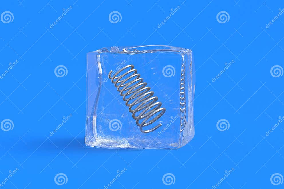 Metal spring in ice cube. stock illustration. Illustration of ...