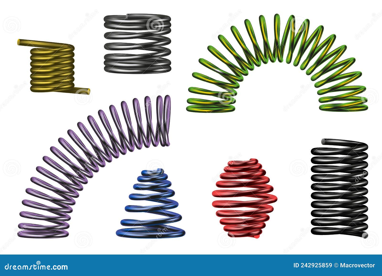 Metal Spring Realistic Set stock vector. Illustration of flex - 242925859