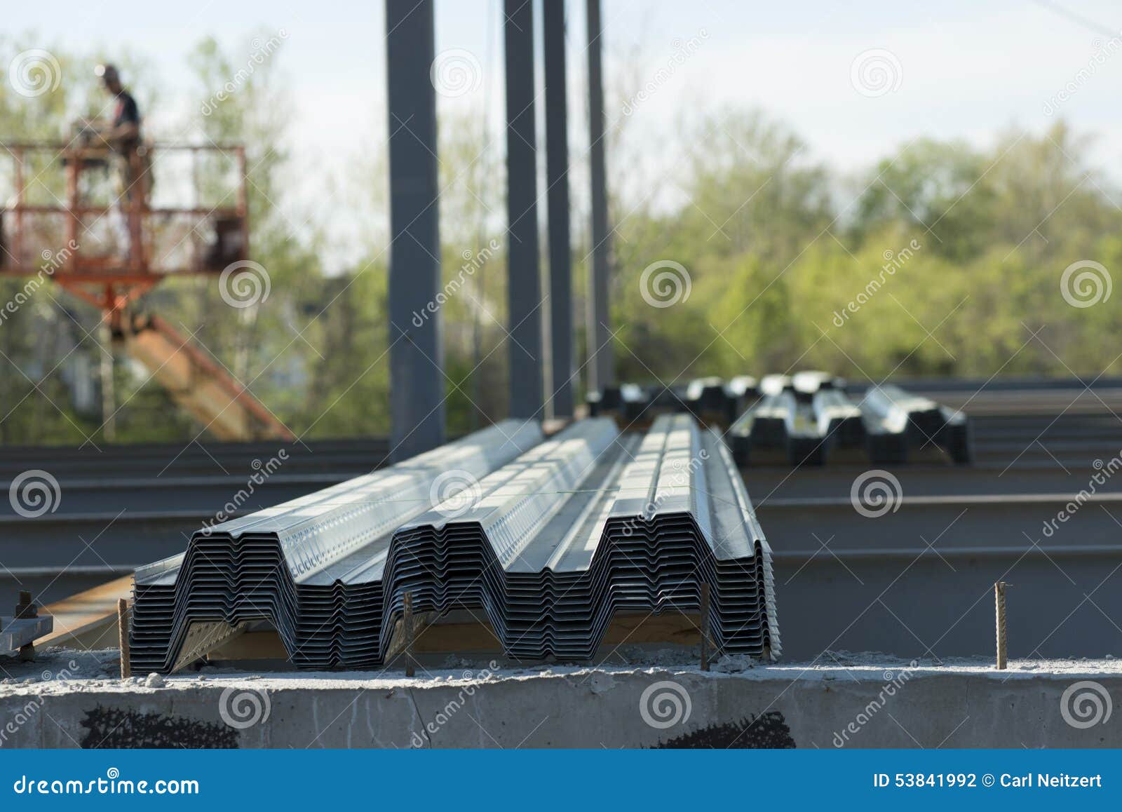 Metal Stacked on Contruction Site Stock Photo - Image of work, tree ...