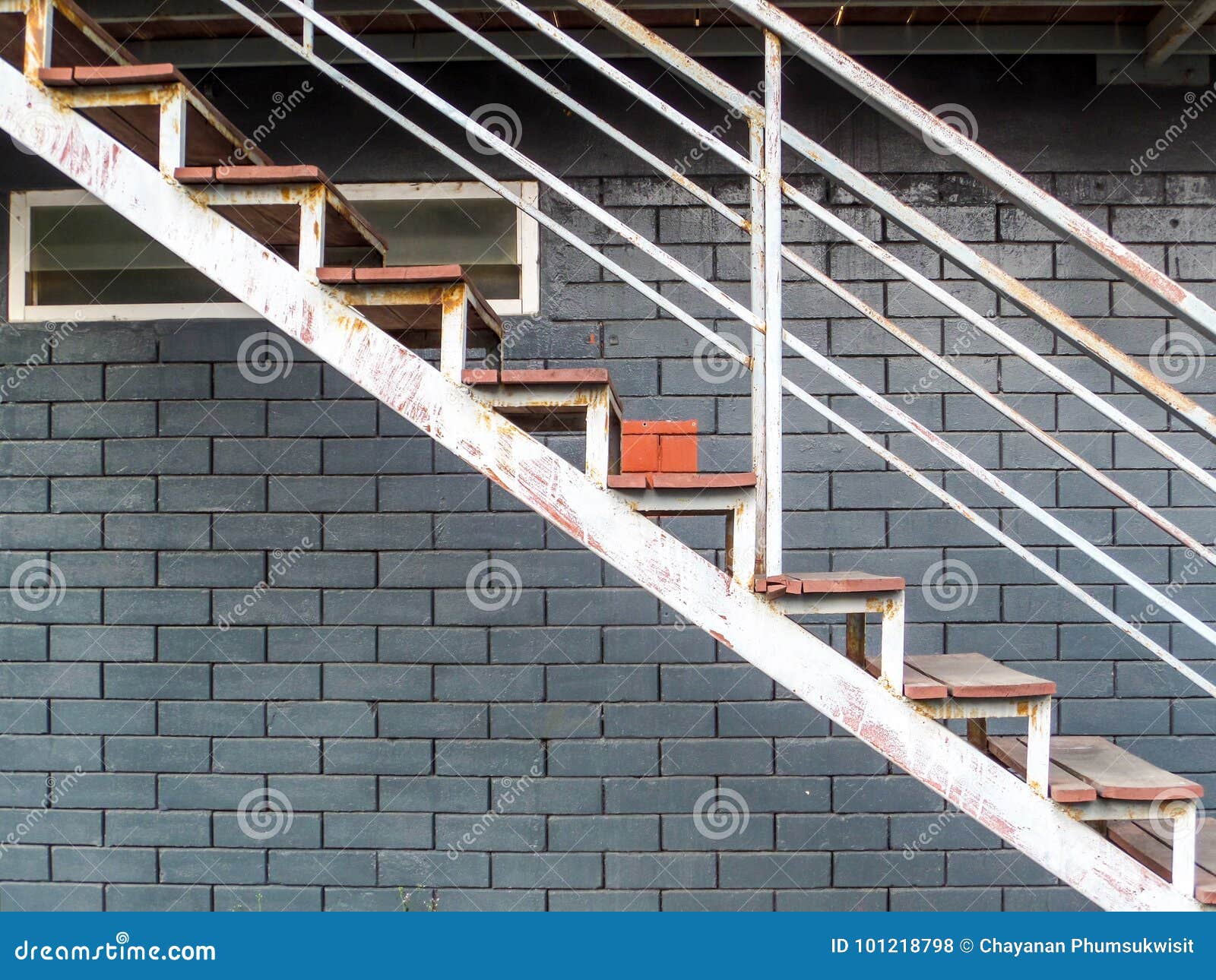 Metal Stair Setup To Fire Exit or Emergency Case Stock Photo - Image of ...