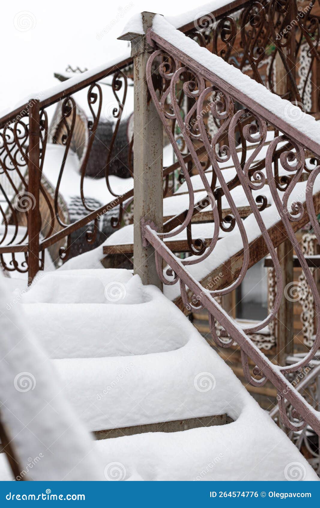 Metal Staircase Covered with Snow in Winter Stock Photo - Image of snow ...