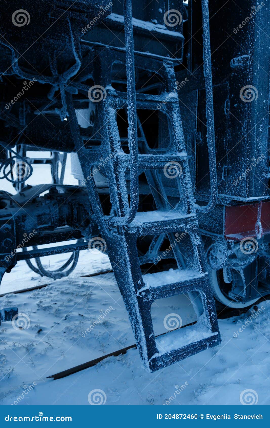 Metal Stairs of Old Steam Train Covered with Hoarfrost Stock Photo ...