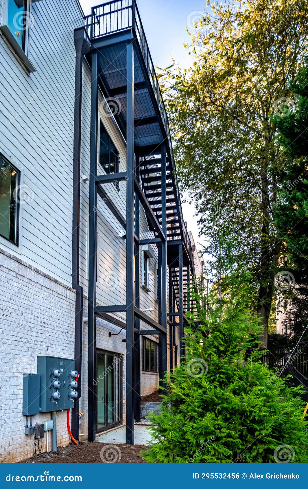 Metal Steel Staircase Fire Exit N Modern Building Stock Photo - Image ...