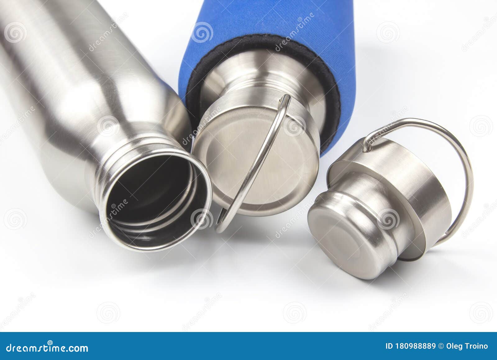 Metal Steel Water Flasks on White Background. Metal Drinking Utensils ...